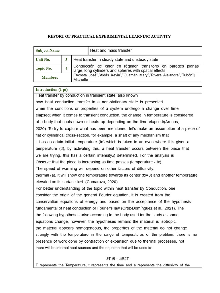 Heat conduction exercises in transient state | PDF | Thermal Conduction ...