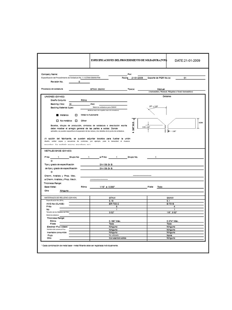 Especificaciones WPS para Soldadura GTAW-SMAW | PDF | Soldadura ...