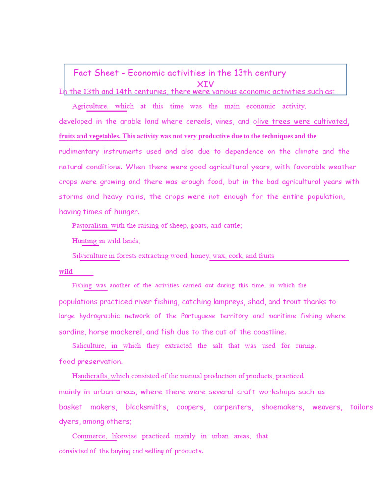 Informative Sheet on Economic Activities in the 13th and 14th Centuries ...
