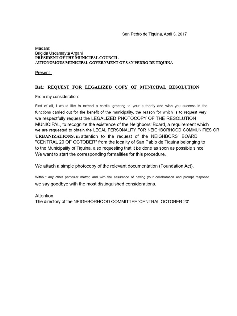 Municipal Resolution Request | PDF