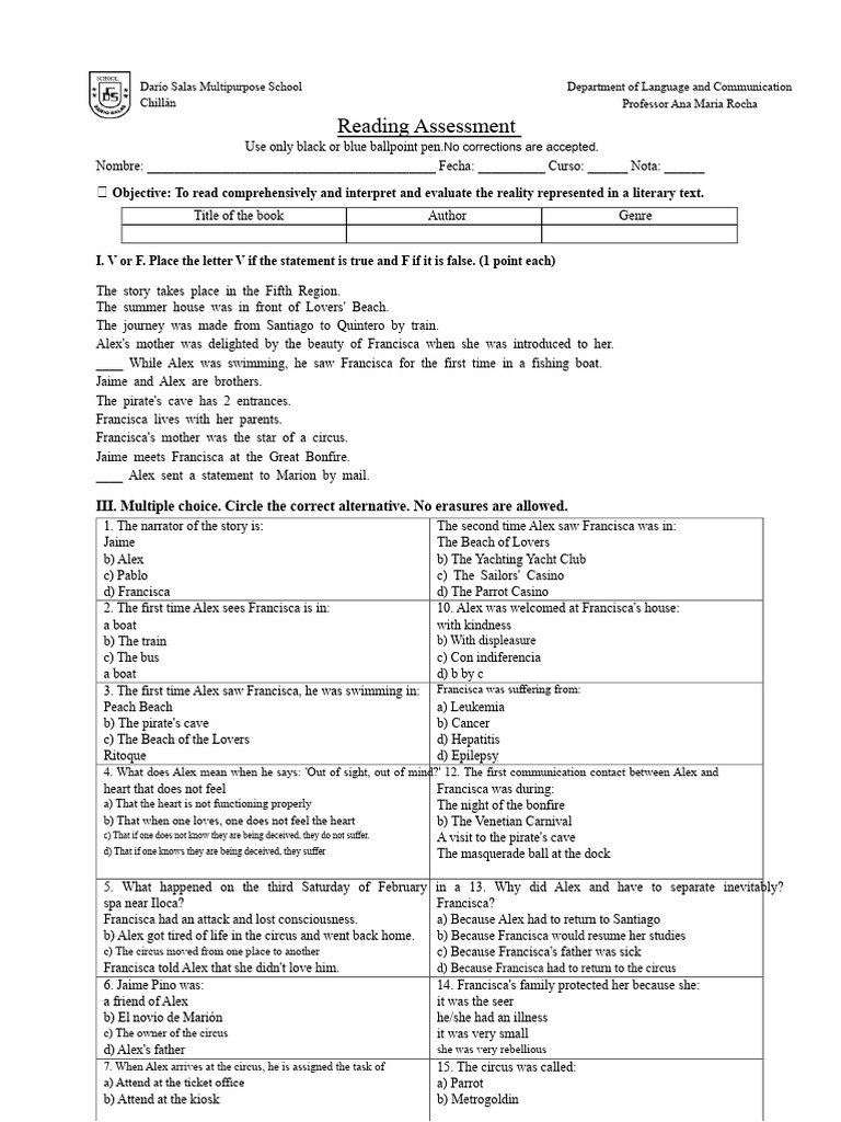 Reading Assessment for Literary Texts | PDF