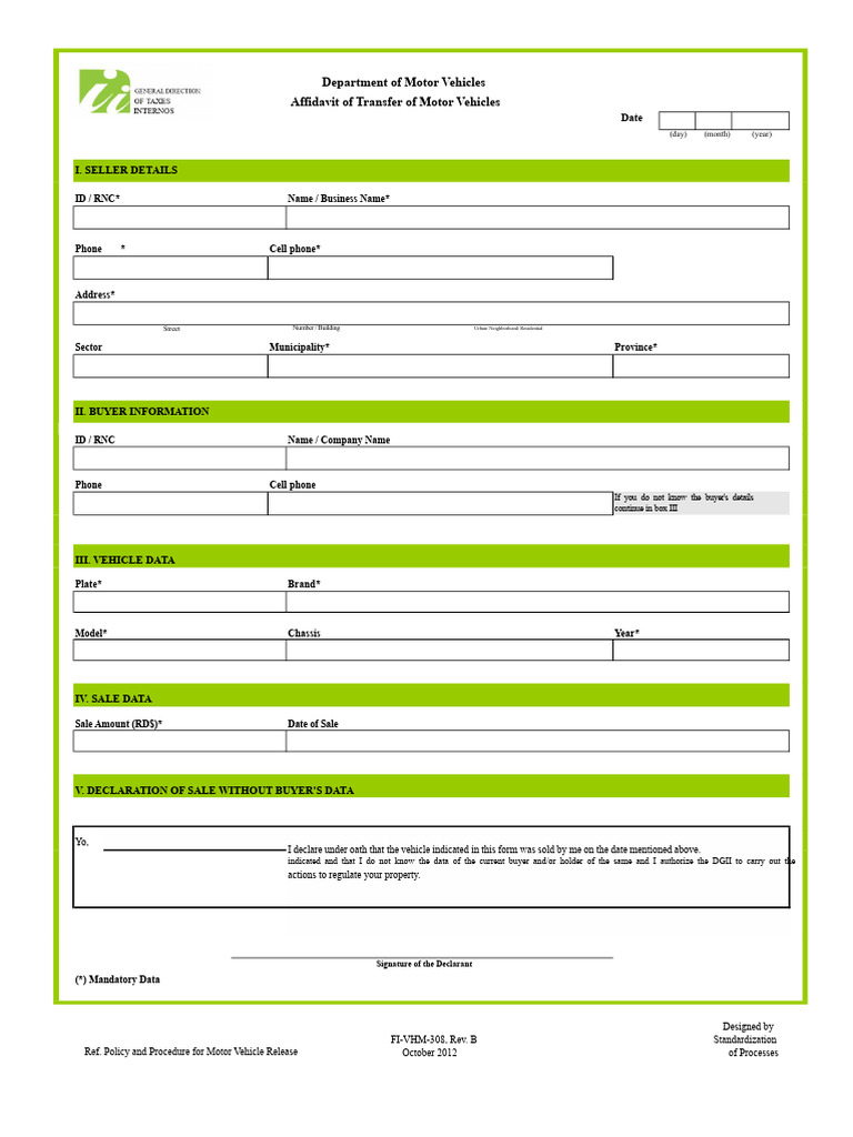 Affidavit of Transfer of Motor Vehicles | PDF | Affidavit | Vehicles