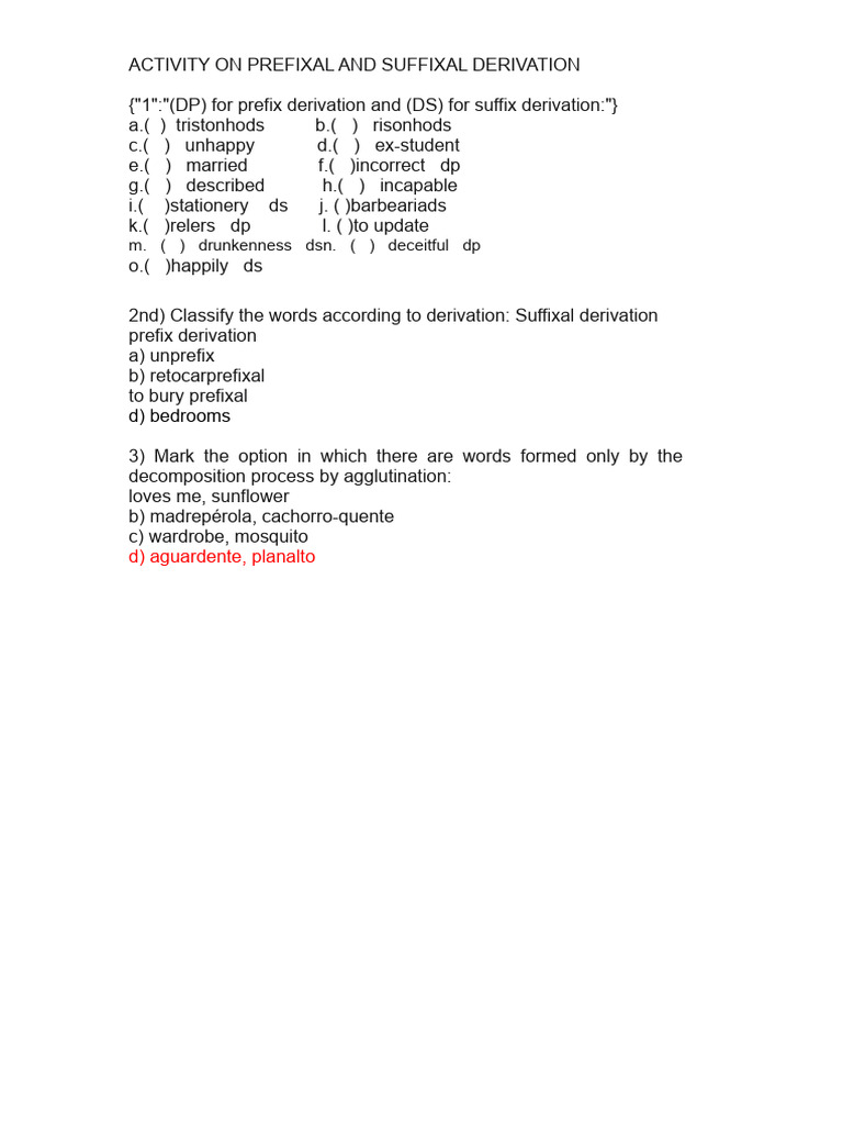 Activity On Prefixal and Suffixal Derivation | PDF