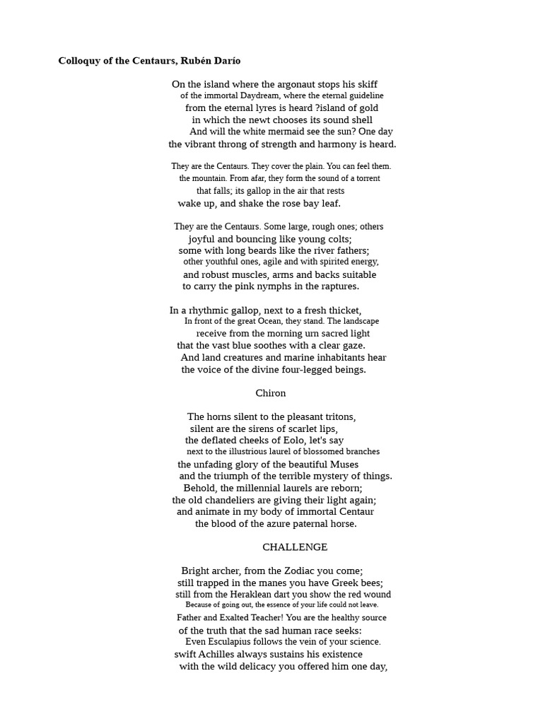 Colloquy of the Centaurs Poem Analysis | PDF