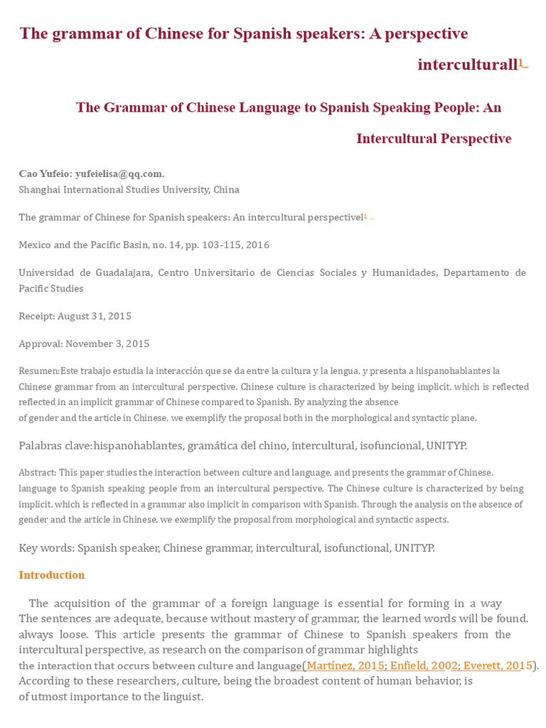 Chinese Grammar for Spanish Speakers | PDF | Word | Grammar