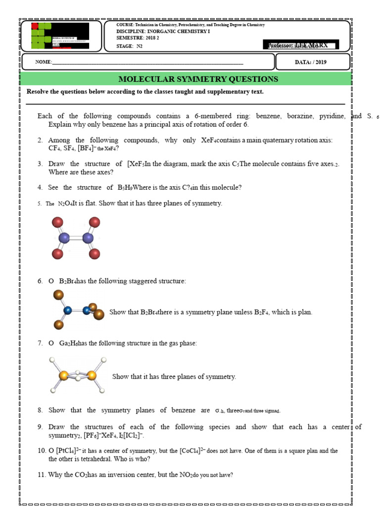 3 List of Molecular Symmetry Exercises | PDF | Coordination Complex ...