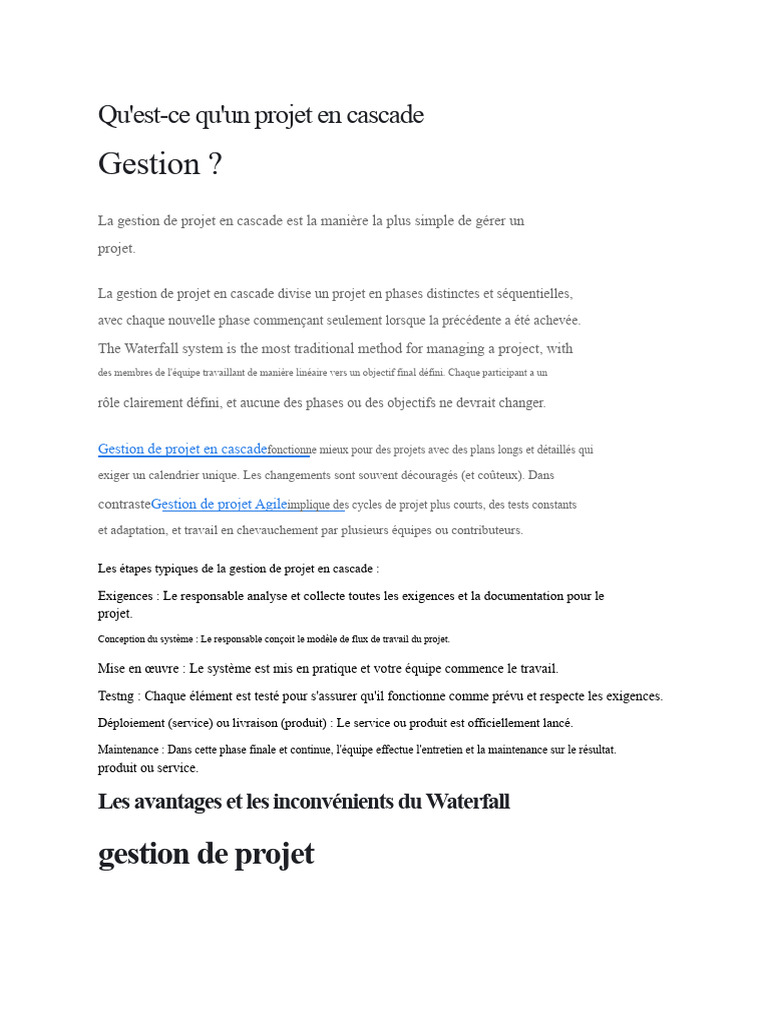 Gestion de projet en cascade expliquée | PDF | Gestion de projet ...