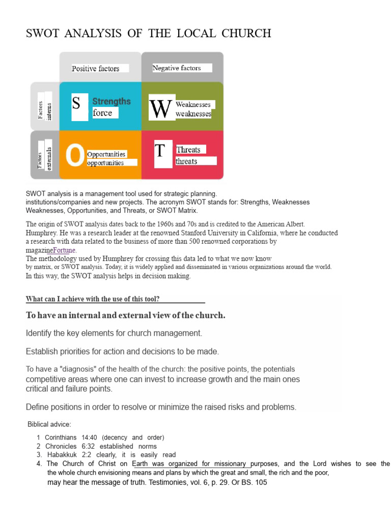 SWOT Analysis for Local Churches | PDF