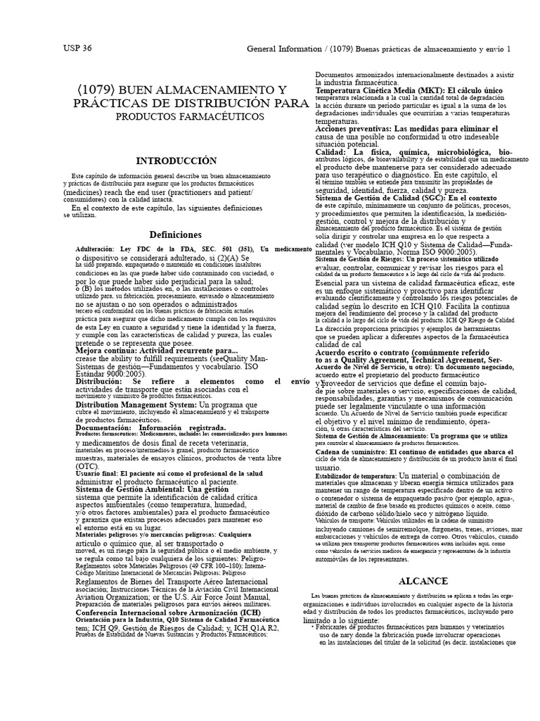 Buenas Prácticas de Almacenamiento y Envío USP 39 | PDF | Farmacia ...