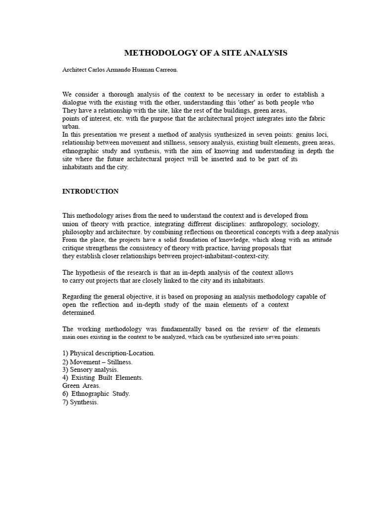 Site Analysis Methodology for Architecture | PDF | Analysis | Ethnography