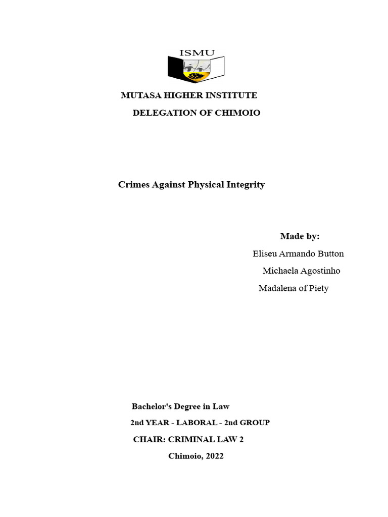 Crimes Against Physical Integrity Overview | PDF | Crimes | Crime ...