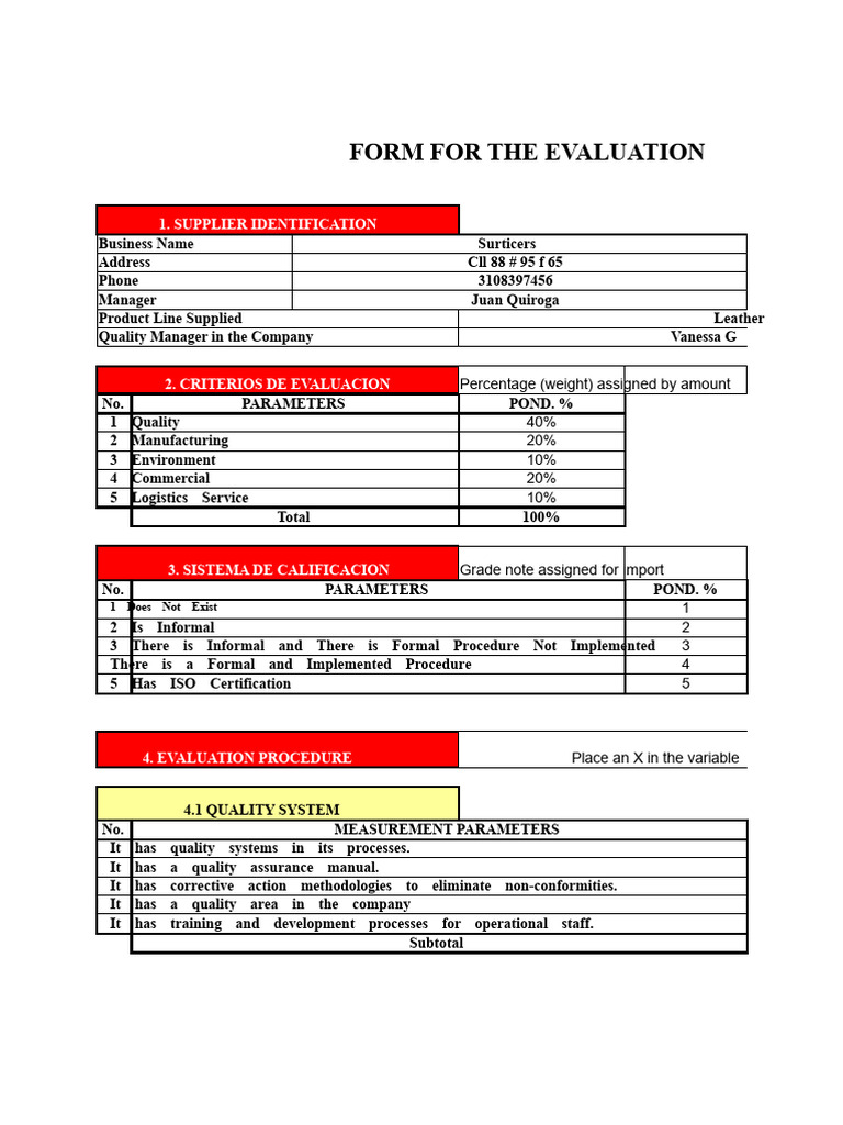 Supplier classification model AA2.xlsx | PDF | Quality Management ...