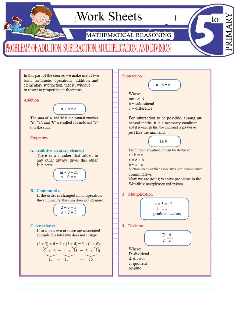 Addition, Subtraction, Multiplication, and Division Problems For Fifth ...