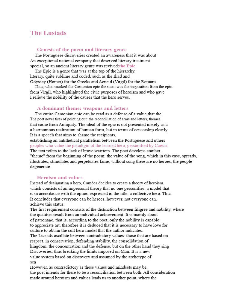 Lusiads - Summary 10th Grade | PDF | Epic Poetry | Hero