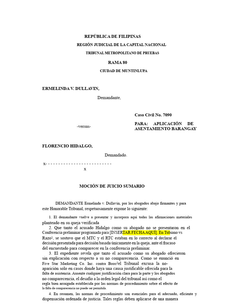 Moción de Juicio Sumario | PDF | Gobierno | Justicia