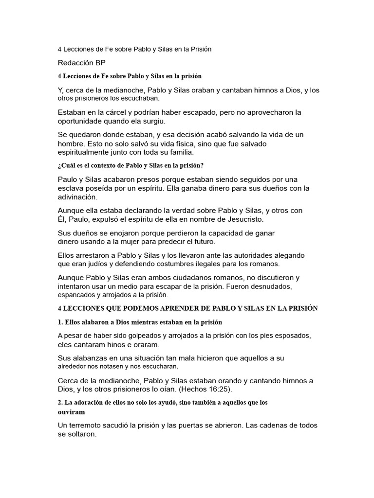 Lecciones de Fe de Pablo y Silas | PDF | Pablo el apóstol | Prisión