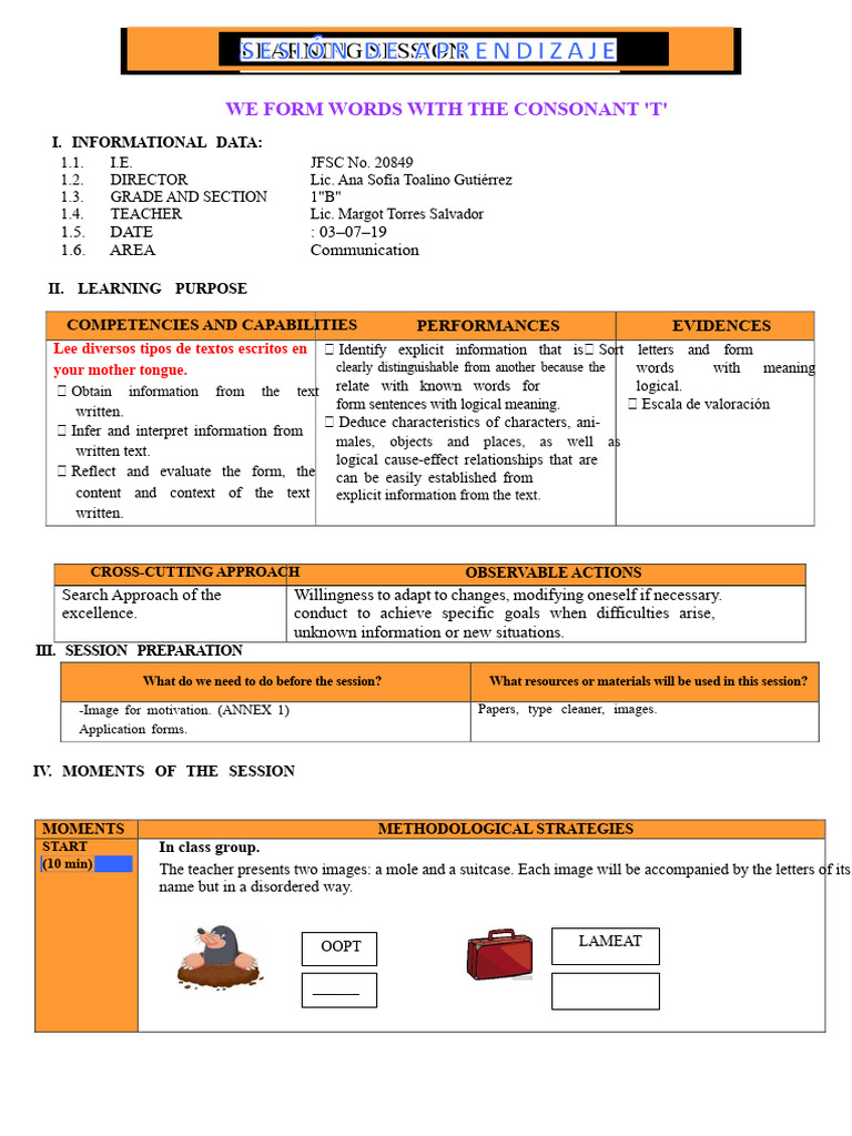 We Form Words With The Letter T Class Session | PDF | Information | Writing