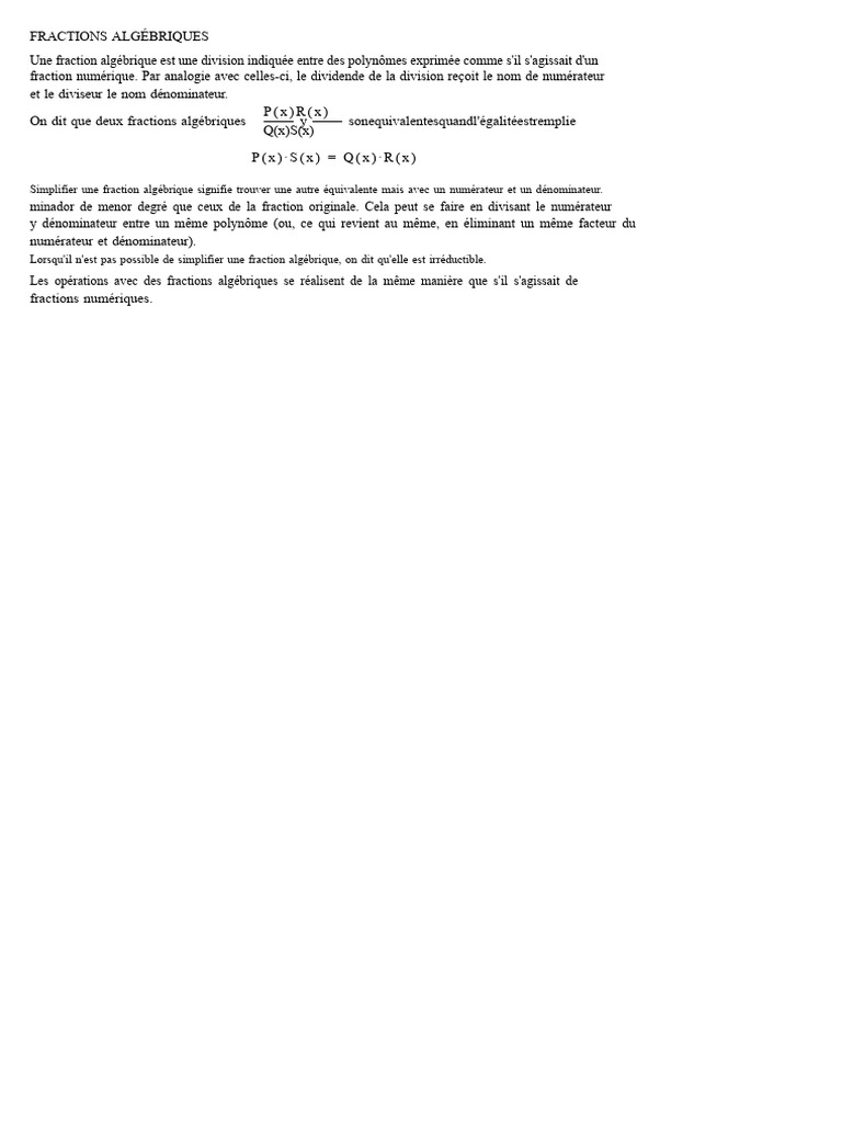 Comprendre les Fractions Algébriques | PDF