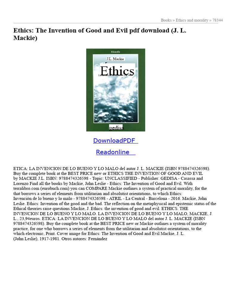 Ethics The Invention of Good and Evil | PDF