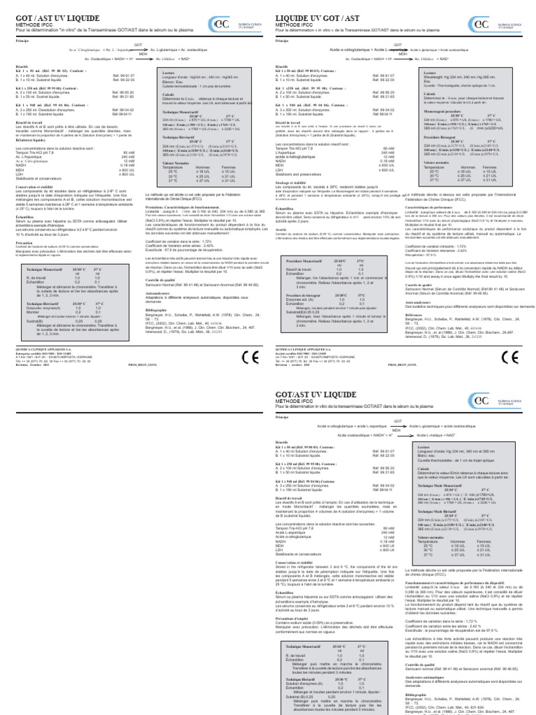 Méthode IFCC pour la Transaminase GOT/AST | PDF | Enzyme | Solution tampon
