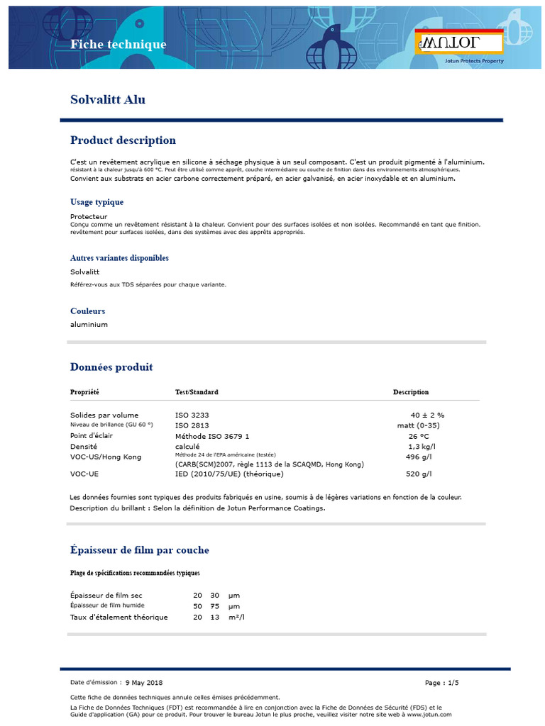 Revêtement Acrylique Silicone Solvalitt Alu | PDF | Acier | Silicone