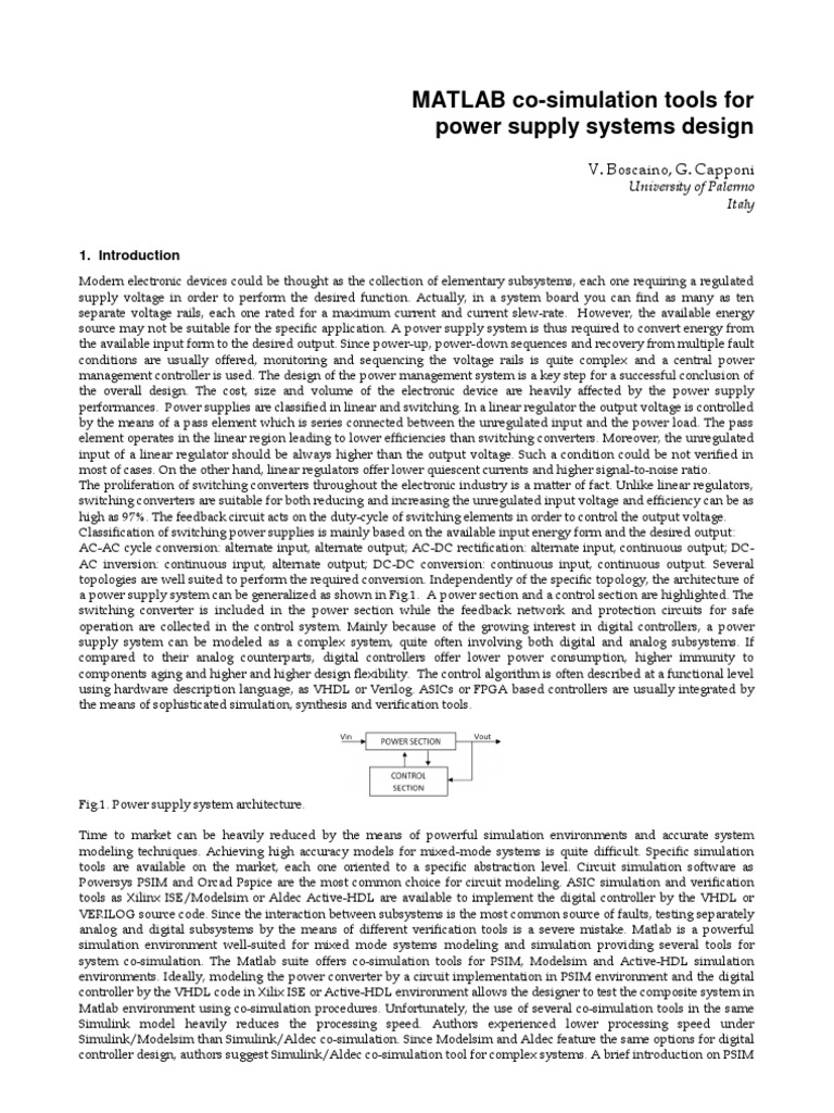 MATLAB Co-Simulation Tools For Power Supply Systems Design: V. Boscaino ...