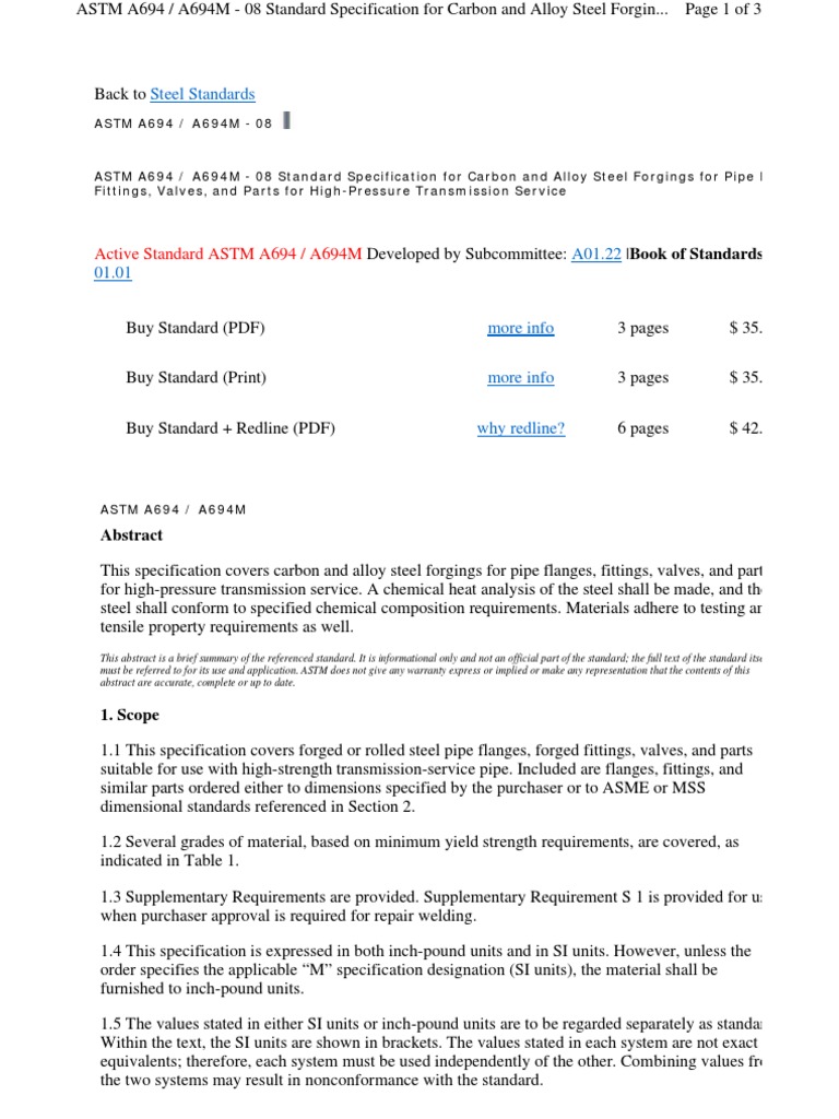 Active Standard ASTM A694 / A694M: Steel Standards | PDF | Pipe (Fluid ...