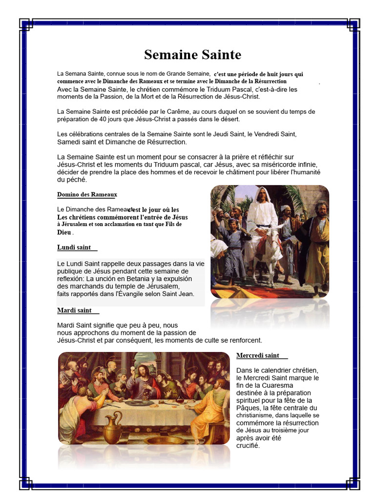 Comprendre la Semaine Sainte chrétienne | PDF | Pâques | Jésus