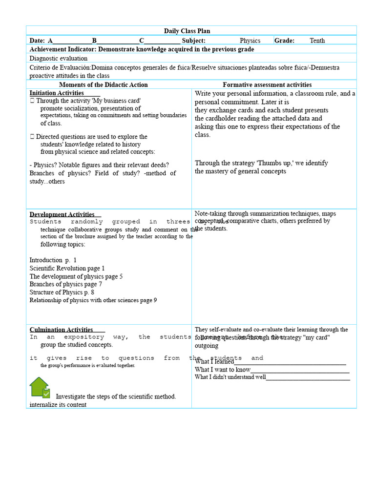Daily Class Plan - 11th Grade | PDF | Temperature | Heat