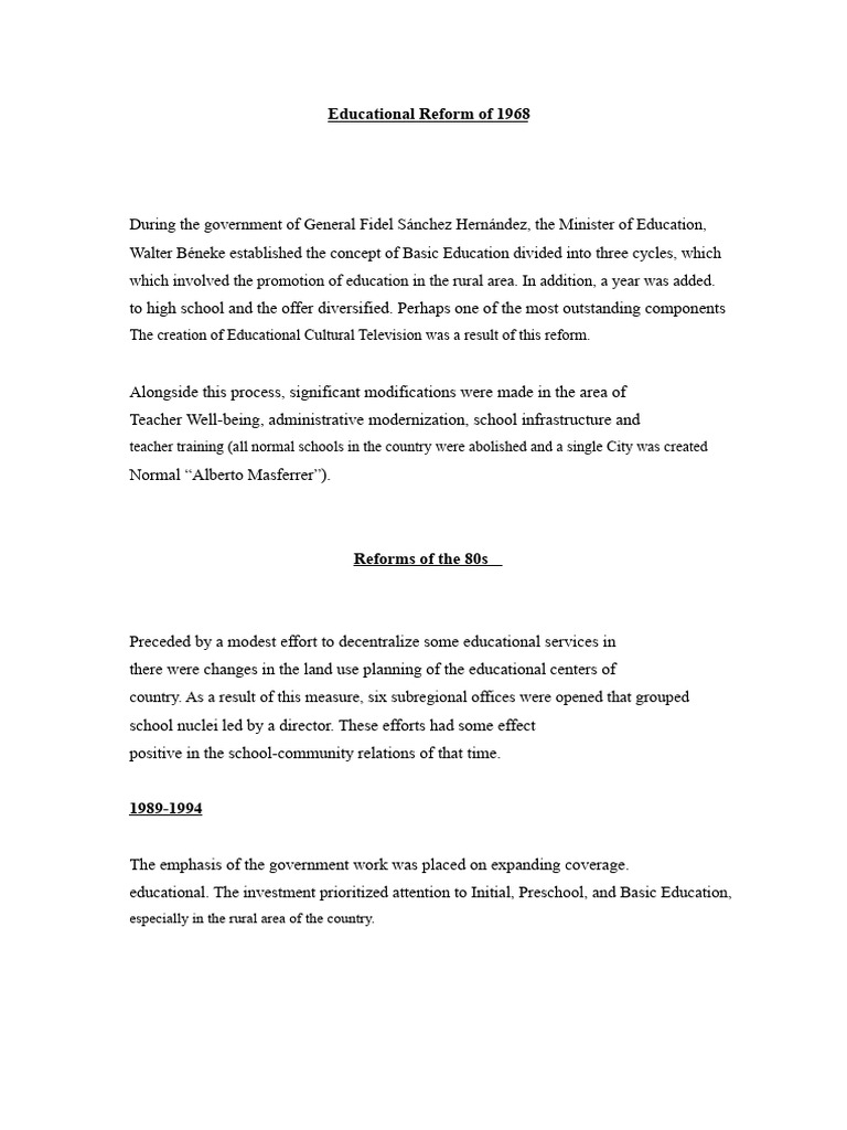 Educational Reform of 1968-1996 of El Salvador | PDF