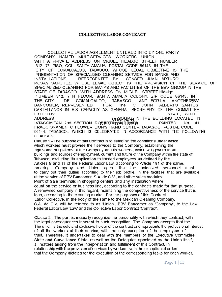 Collective Labor Agreement Template | PDF | Employment | Salary