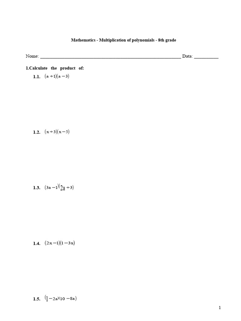 Multiplication of Polynomials - Mathematics - 8th Grade | PDF