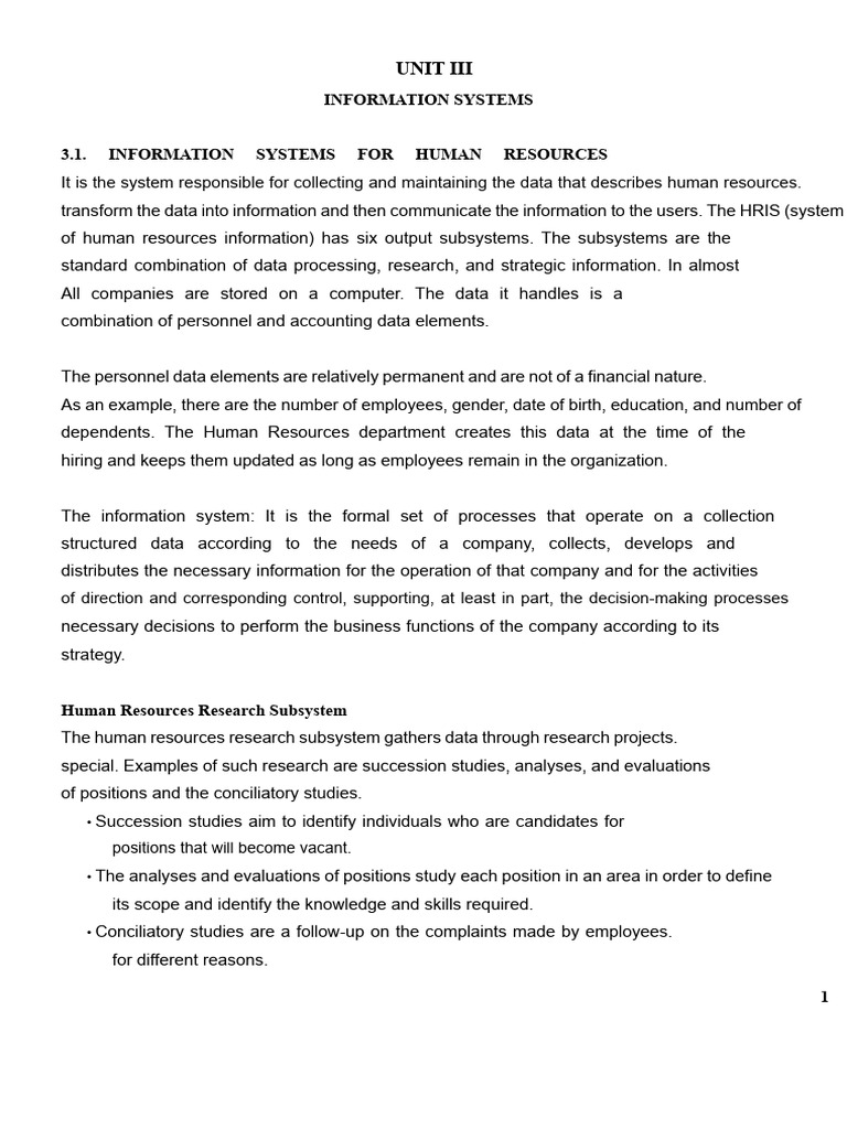 Unit Iii - Information Systems | PDF | Human Resources | Databases