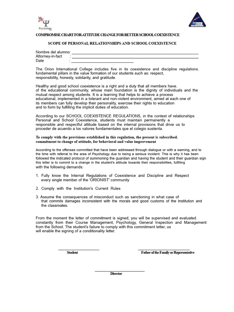Commitment Letter For Changing Attitude For Better School Coexistence ...