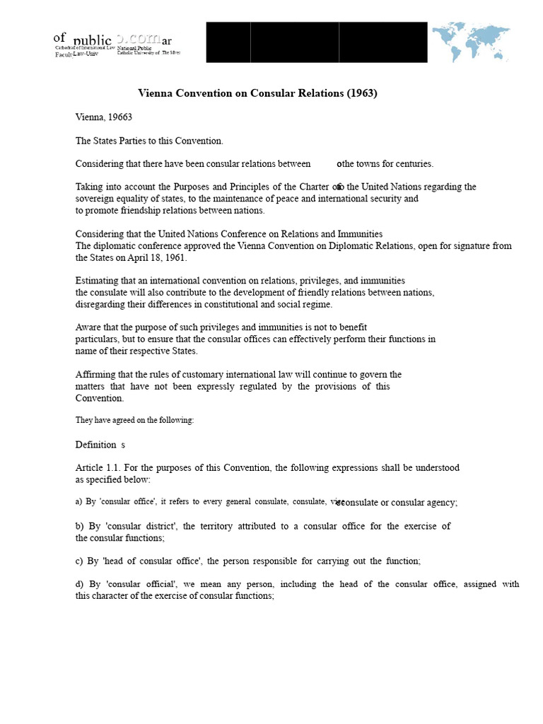 Vienna Convention on Consular Relations | PDF | Consul (Representative ...
