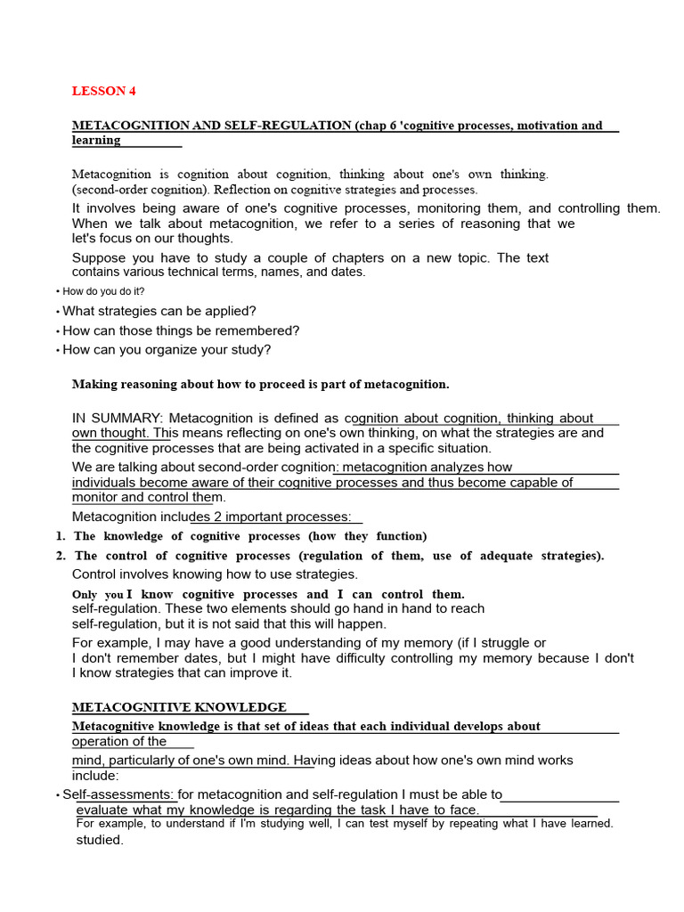 Metacognition and Self-Regulation Strategies | PDF | Metacognition ...