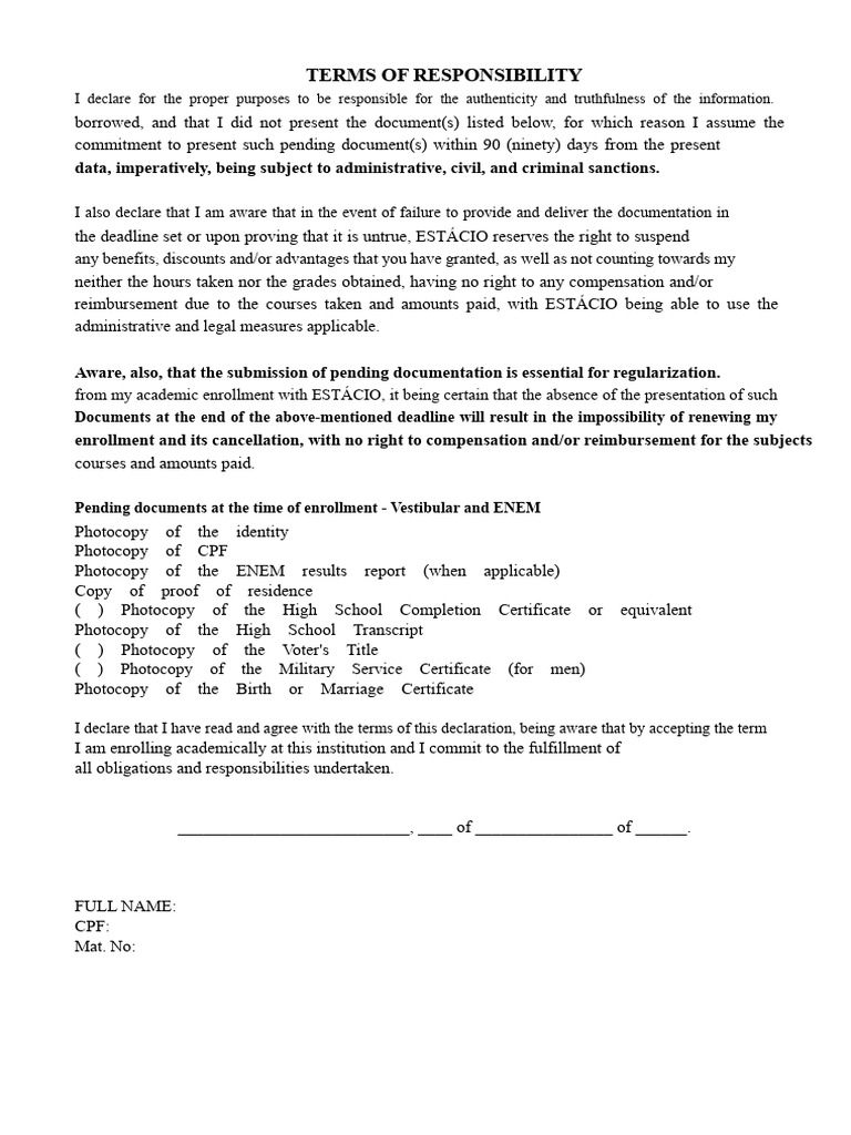 Term of Responsibility For Pending Documents 230318 | PDF