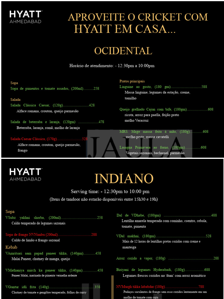 Hyatt-Ahmedabad-Carta de Entrega em Casa-Português | PDF | Caldo ...