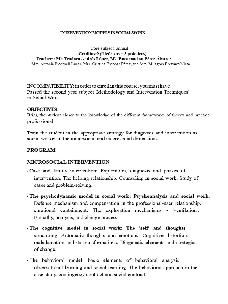 Social Work Intervention Models Guide | PDF | Psychotherapy ...