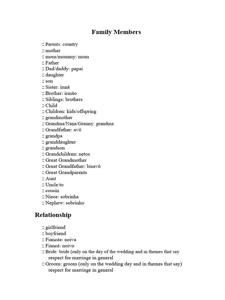 Family Member Relationships Explained | PDF