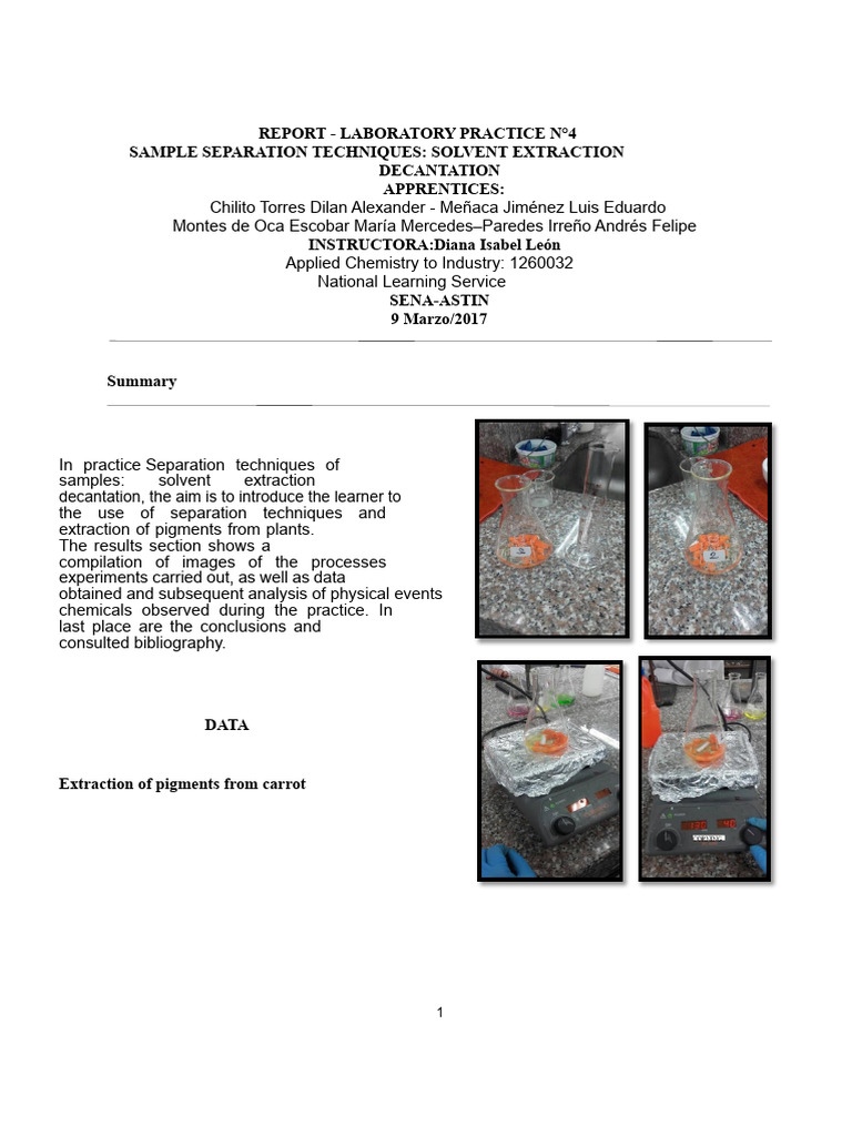 Report Practice 4 Extraction of pigments | PDF | Acid | Filtration