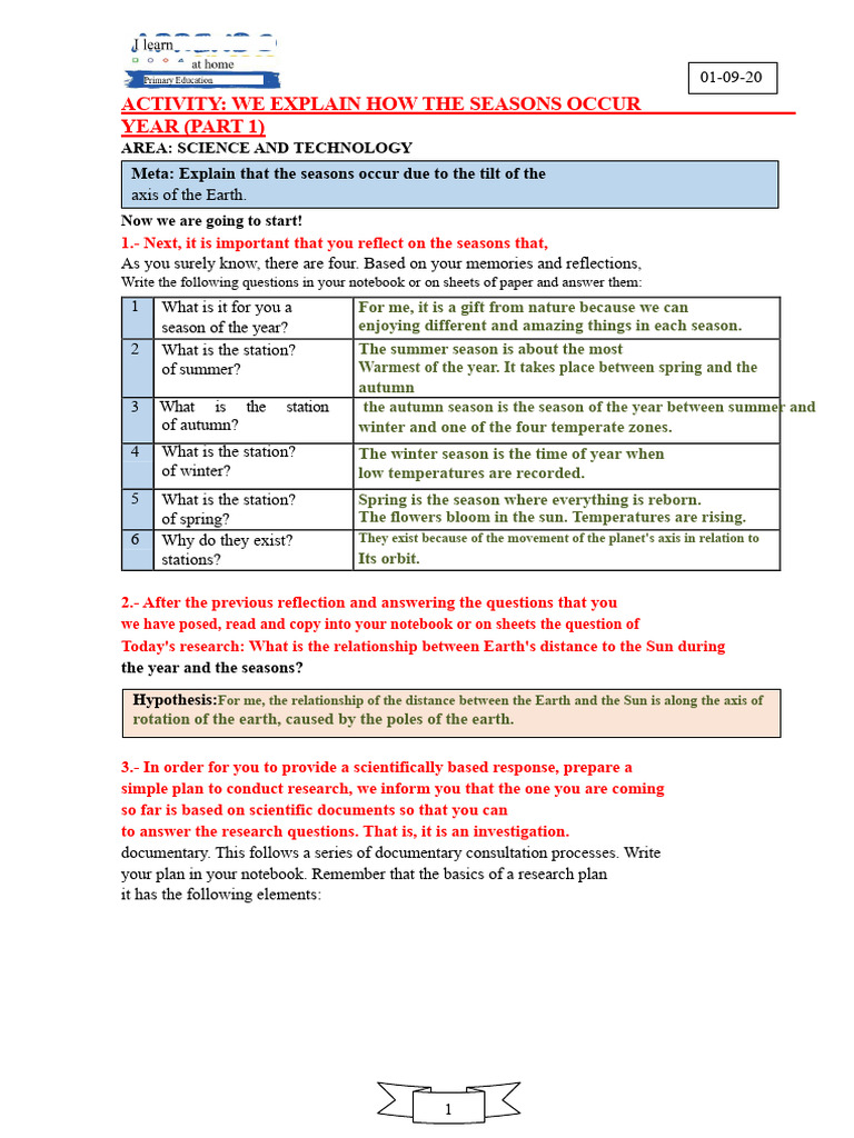 Activity: We Explain How The Seasons Occur Year (Part 1) | PDF | Apsis ...