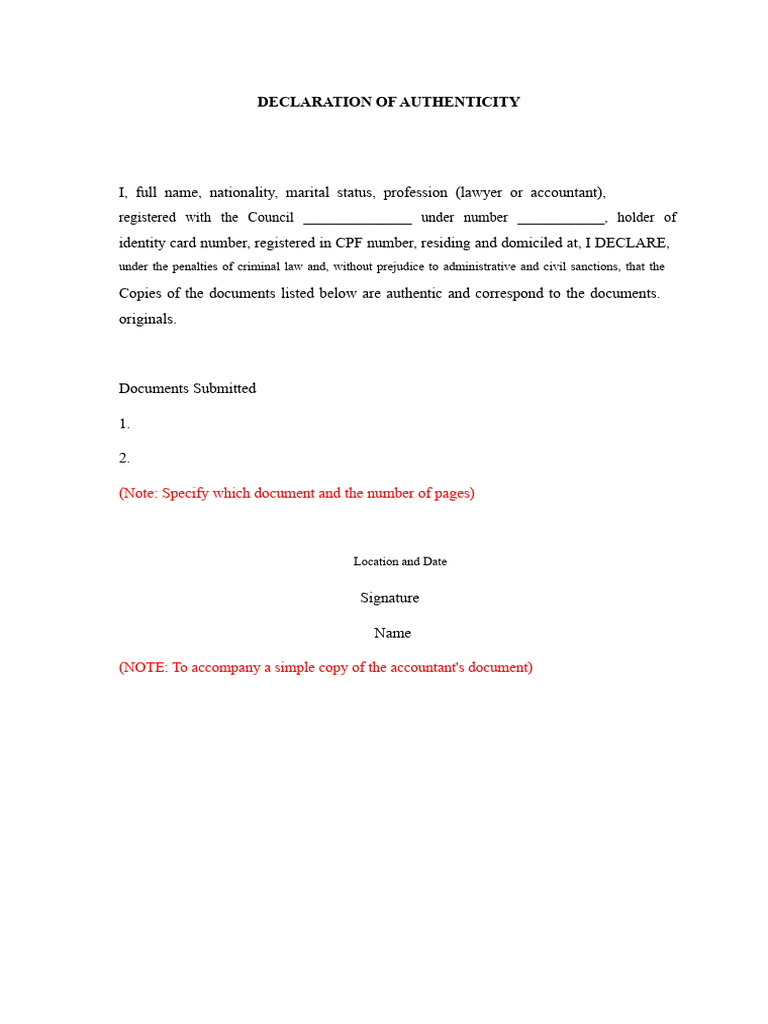 Declaration of Document Authenticity | PDF