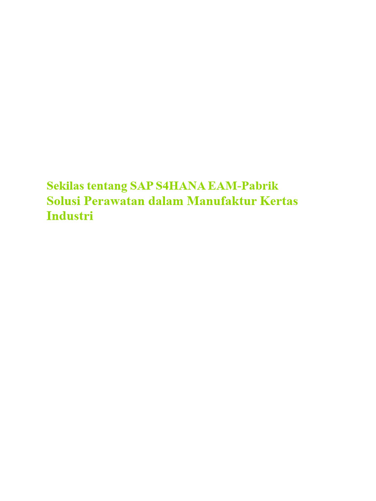 Solusi SAP S4HANA EAM untuk Manufaktur Kertas | PDF