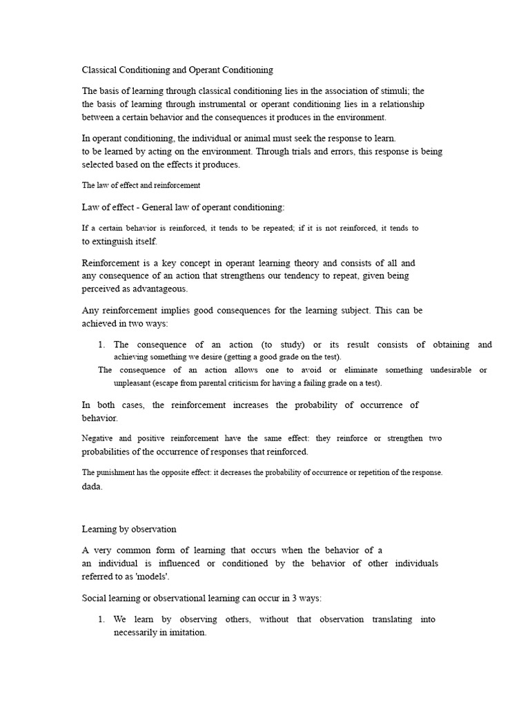 Classical Conditioning and Operant Conditioning | PDF | Reinforcement ...
