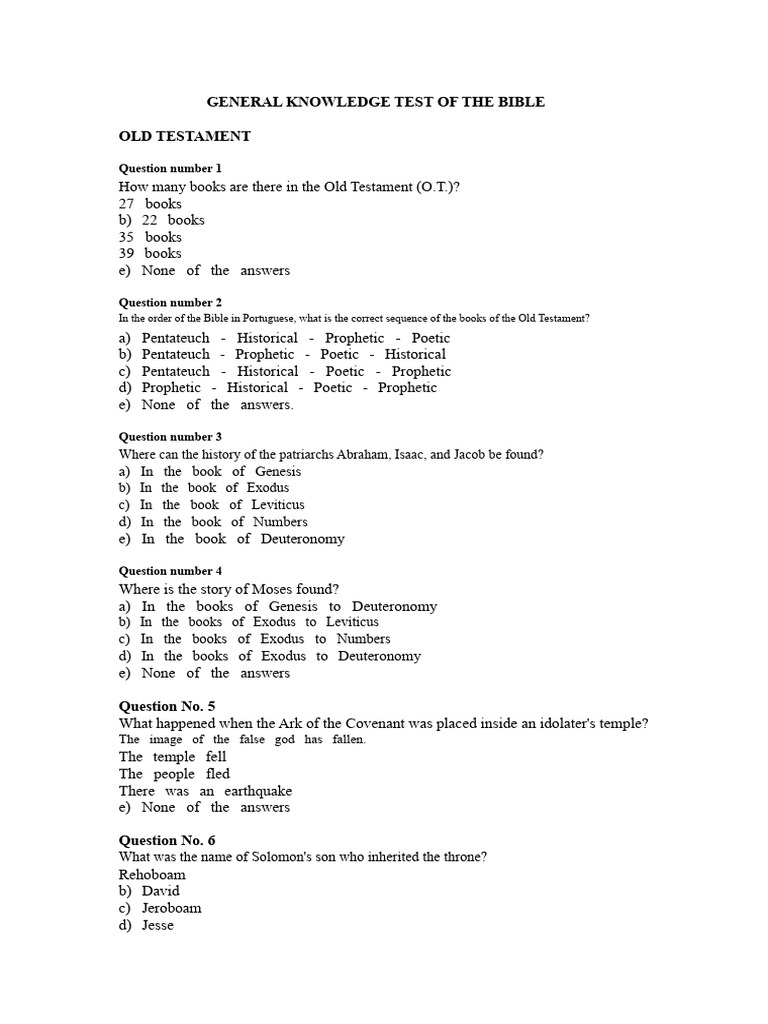 Bible General Knowledge Quiz | PDF | Sacraments | Jesus