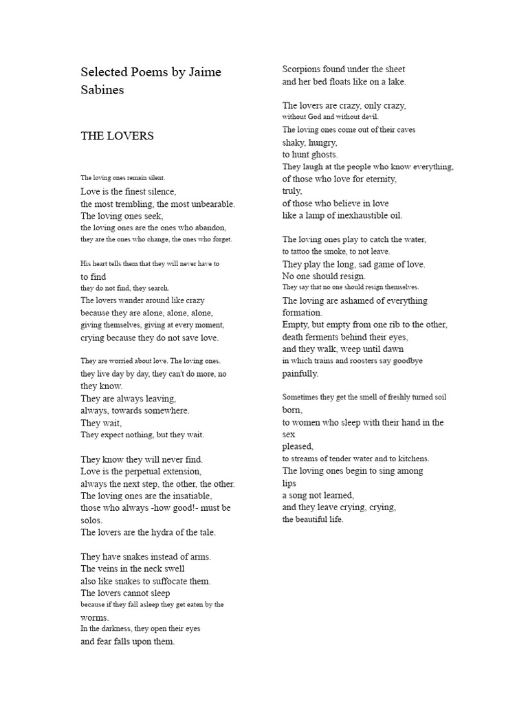 The Loving Ones - One Is the Man (Jaime Sabines) | PDF