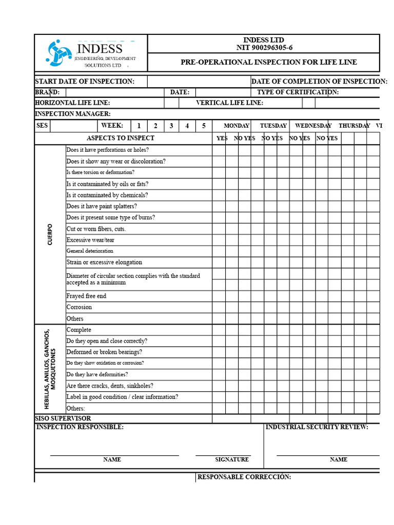 Pre-Operational Life Line Inspection Report | PDF