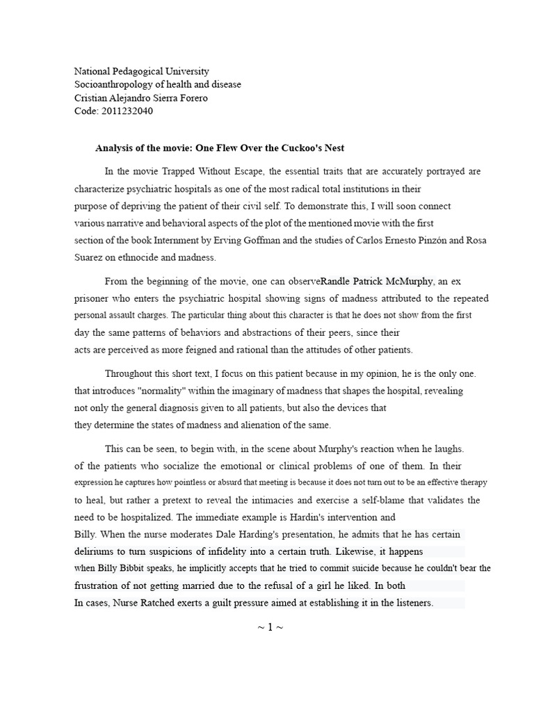 Analysis of the movie One Flew Over the Cuckoo's Nest | PDF | Mental ...