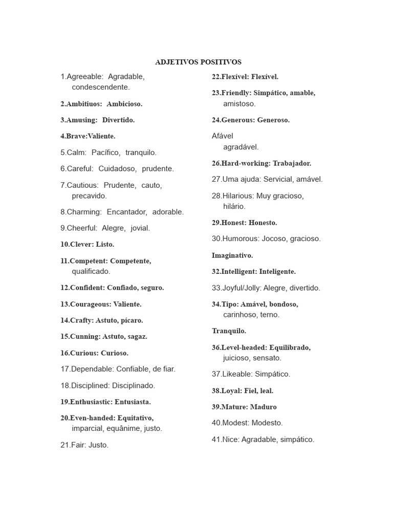 Lista de Adjetivos Positivos y Negativos | PDF